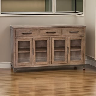 Umey 70 Inch Sideboard Console, Mango Wood, 3 Drawers, 4 Glass Doors ...