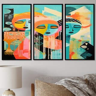 Serene Devotion Three Turquoise Woman Praying - Abstract Collages Wall ...