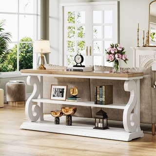59 Inches Farmhouse Console Sofa Table 3-Tier Rustic Entryway Table ...