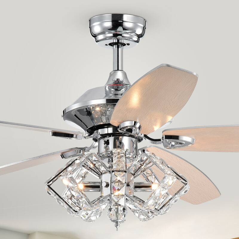 Silver Orchid Minter 52-Inch Lighted Ceiling Fan w/ Crystal Drum Shade ...