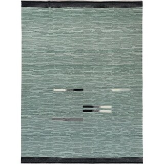 Hand Knotted Green Flat Weave with Wool Oriental Rug (9'2" x 12') - 9'2 ...