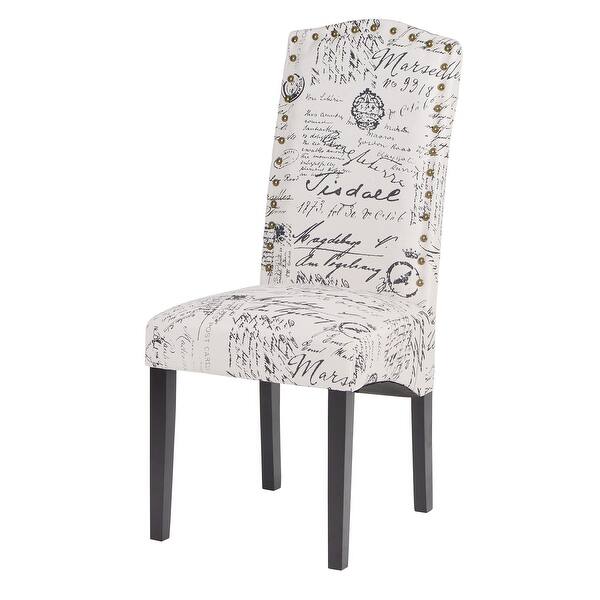 Set of 2 Dining Script Fabric Chair with Solid Wood Legs - On Sale ...