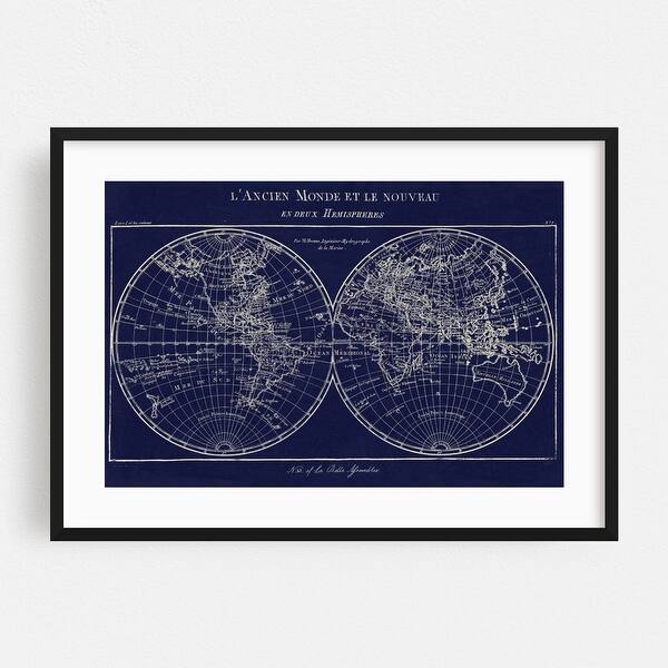 Map of the World Indigo illustrations Maps Art Print/Poster - Bed Bath ...