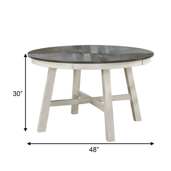 48 Inch Round Dining Table, 2 Tone Dark Veneer Top, Crisp White Base ...