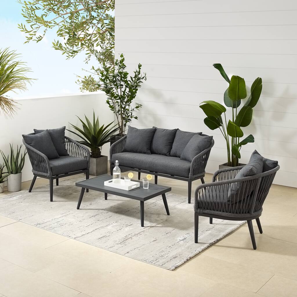 Dover 4Pc Outdoor Rope Conversation Set - 66"x123"x30.25" - Overstock ...