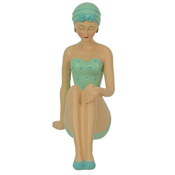 Vintage Beach Girl Relaxing In Teal And Blue Polka Dot Swimsuit Statue ...