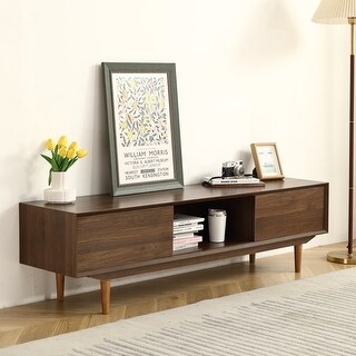Stylish 45° Pointed Walnut Finish Media TV Stands with Spacious Storage ...