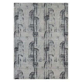 Shahbanu Rugs Goose Gray, THE CANE Design, Pure Silk with Textured Wool ...