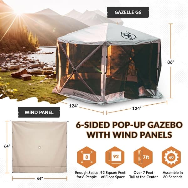 Gazelle Tents G6 8 Person Gazebo and Portable Wind Panels, Desert Sand ...
