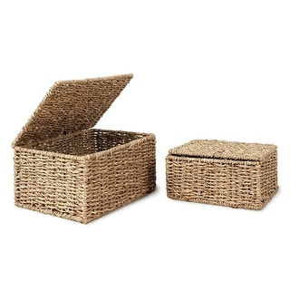 Set of 2 Small Lidded Seagrass Storage Baskets - Bed Bath & Beyond - 36326835