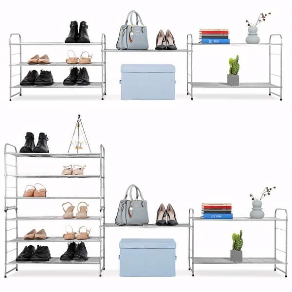 3-Tier Adjustable & Freestanding Shoe Rack Wire Grid Storage - Bed Bath ...
