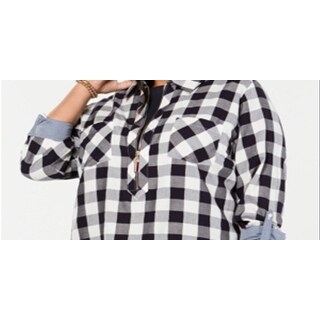 Tommy Hilfiger Women's Plus Buffalo Check Zip Up Blouses Blue Size 2X ...