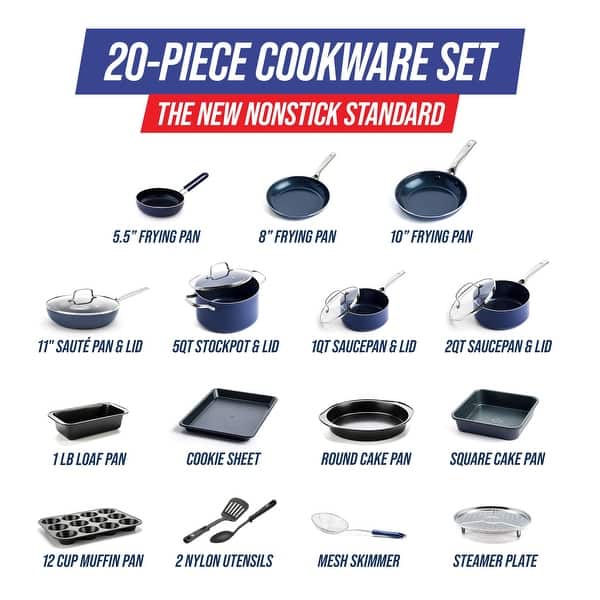Blue Diamond Toxin-Free 20 Piece Ceramic Non Stick Cookware Set - On ...