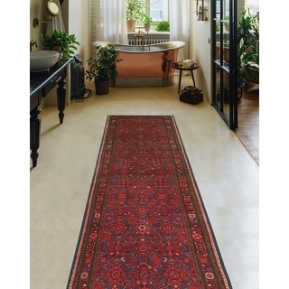 Fine Vintage Distressed Brigitte Blue/Rust Runner - 3'8" x 13'3" - Bed ...