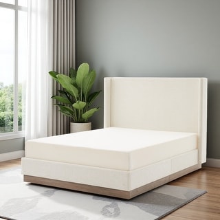 Queen Size Hosford Upholstered Wingback Bed with Wood Base Platform, 52 ...