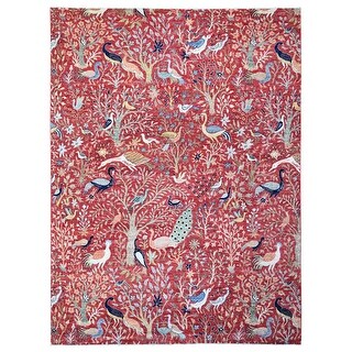 Shahbanu Rugs Fire Brick Red Wool Afghan Peshawar with Birds of ...