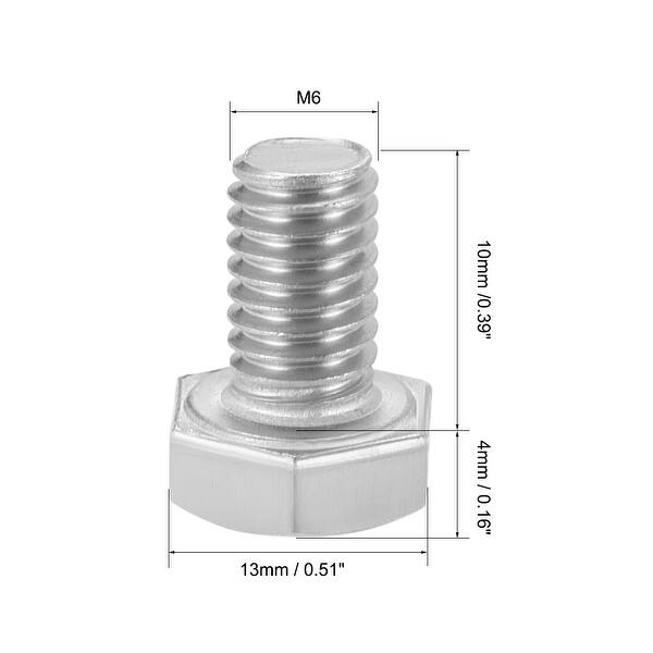 Metric M6x10mm 304 Stainless steel Hexagonal Head Screw Bolt Silver ...