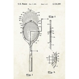Tennis Racket Patent Poster (Aged Paper) - Sports Patents - 24x16 ...