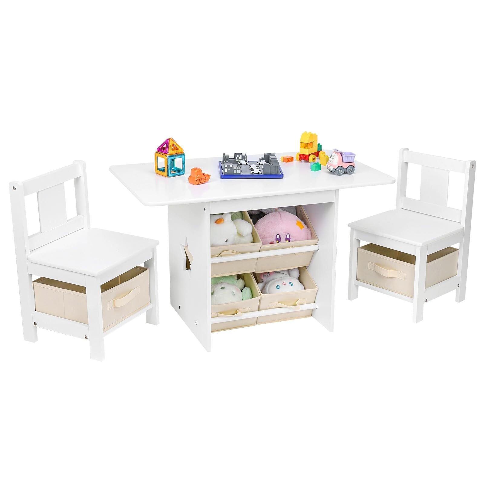 Kids Table and Chair Set 2 Chairs Included Wooden Toddler Table and Chairs Set with 6 Storage Bins Boxes Gift for Boy Girl Bed Bath Beyond 40552912