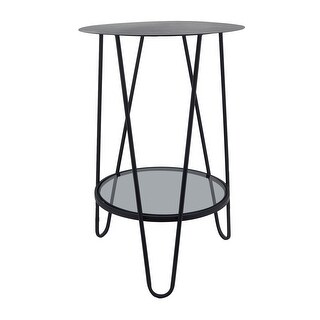 Metal 23"H 2-Layered Black Frame Side Table with Glass Bottom for ...