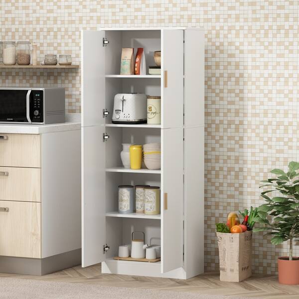 Kitchen Pantry with Adjustable Shelves Wood Storage Cabinet by Timechee ...