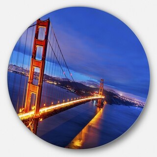 Designart 'Golden Gate in Blue Background' Sea Bridge Large Disc Metal ...