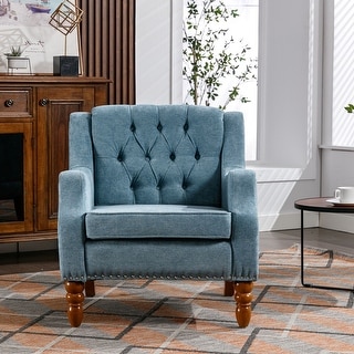Armchair Accent Chair Footrest Chair Set with Vintage Brass Studs - Bed ...
