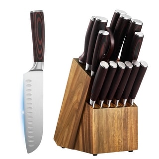 UIMOSO Kitchen Knife Set with Block and Sharpener, 15 Piece High Carbon ...