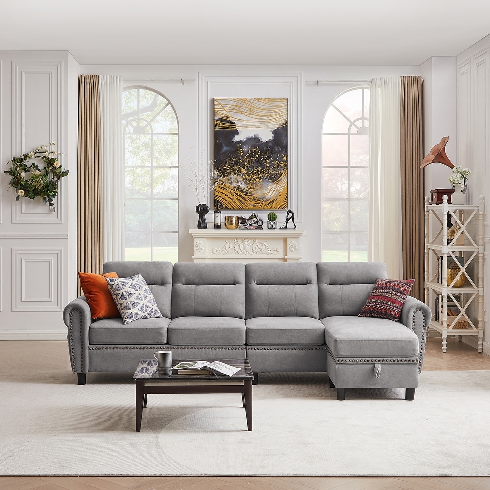 Tirana Contemporary Fabric Pillow Top Arm Sectional Sofa In Sequoia Ash at Robert Hambright blog
