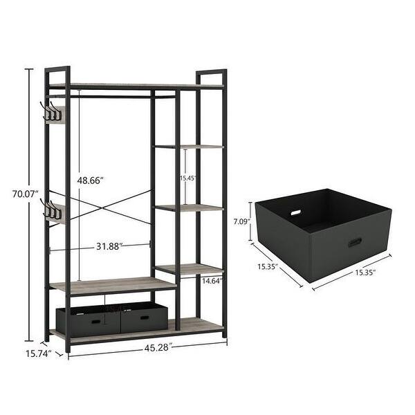 Free-Standing Storage Closet Garment Rack with Open Shelf Hanging Rod ...