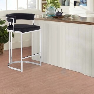 Cid Lisa 27 Inch Bar Stool, Black Velvet, Cantilever Stainless Steel ...