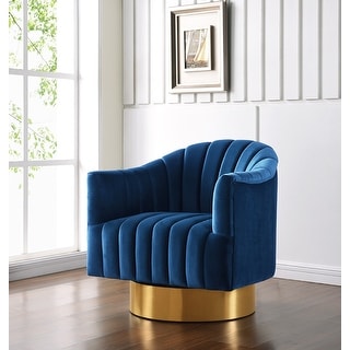 Navy Blue Velvet Chair With Gold Swivel Base - Bed Bath & Beyond - 33335573