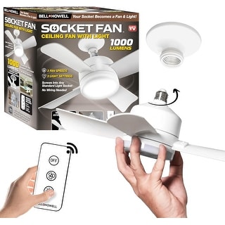 Bell + Howell Socket Fan Ceiling with Warm Light, Screw into Any Light ...