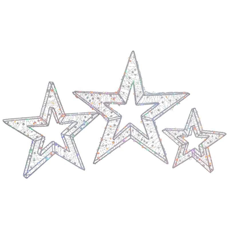 Set of 3 LED Lighted Color Changing Stars Outdoor Christmas Decorations ...