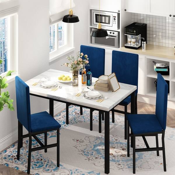 Grondin Modern Style Faux Marble Top 5-Piece Casual Dining Set with 4 ...