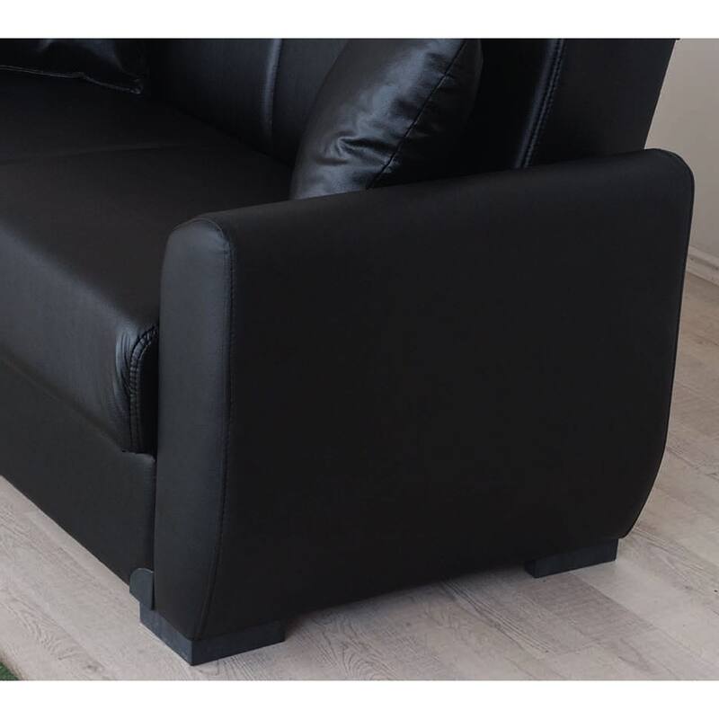 Binghamton Black Leather Convertible Arm Chair with Storage - Overstock ...