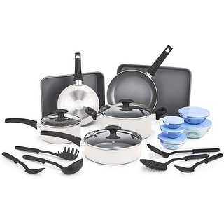 Nonstick Cookware Set with Glass Lids - Aluminum Bakeware, Pots and Pans, Storage Bowls - Bed ...