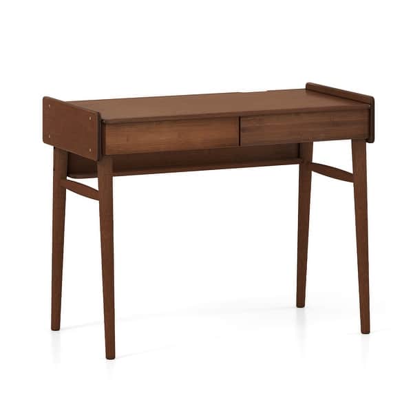 39.5" Wicker Computer Desk with Drawers Shelf Storage and Anti-Falling ...
