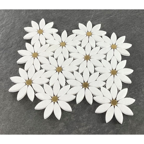 Thassos White Flower Pattern Marble Mosaic Tiles - Case (10 Sheets ...