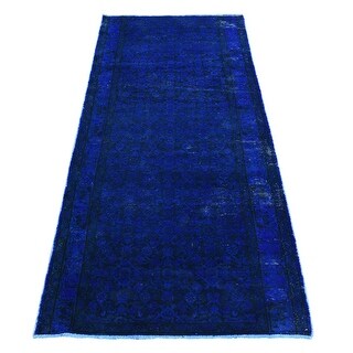 Shahbanu Rugs Dark Sapphire Blue Pure Wool Handmade Overdyed Vintage ...