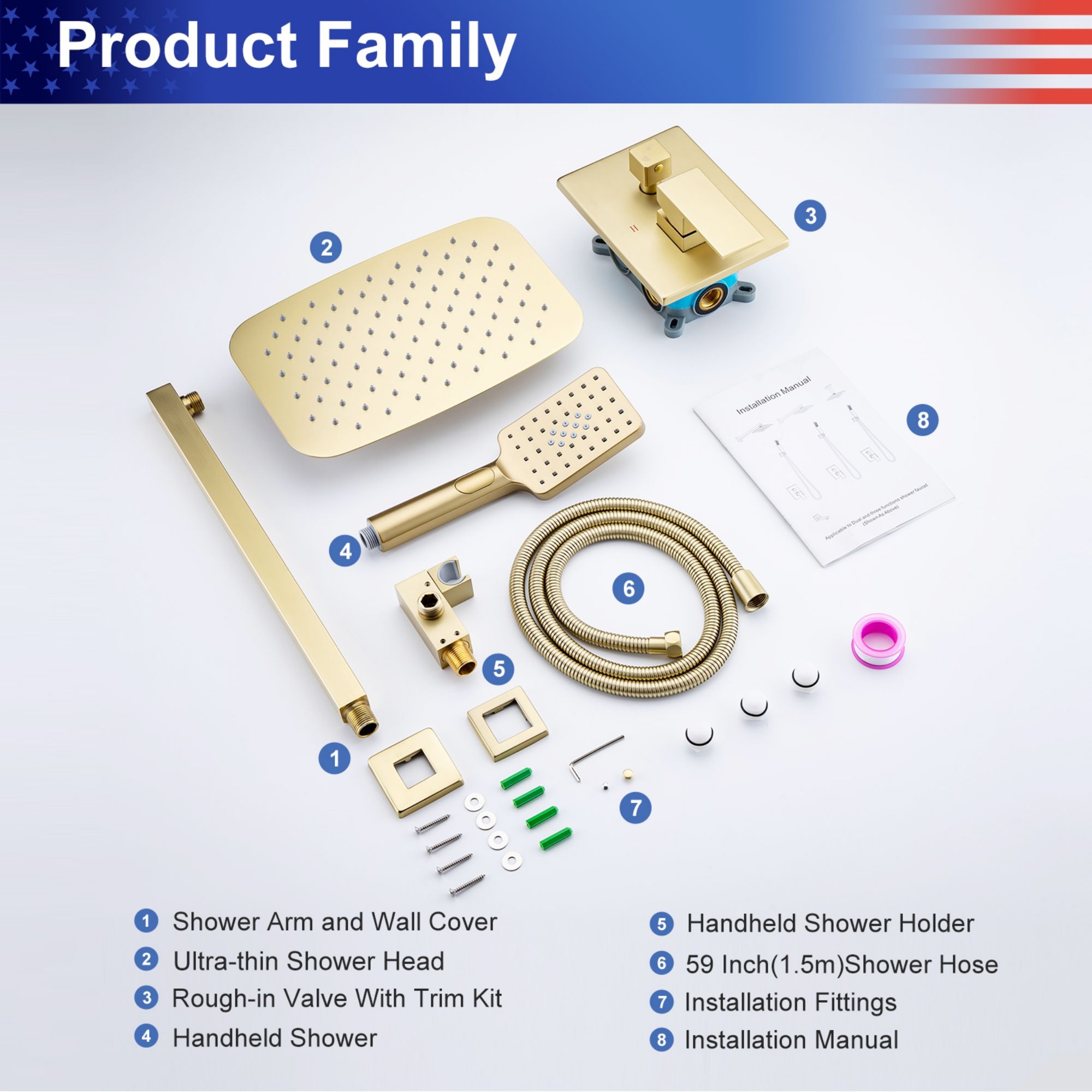 Rainlex Wall Mounted Dual Functions 12 Rainfall Shower Head Brushed