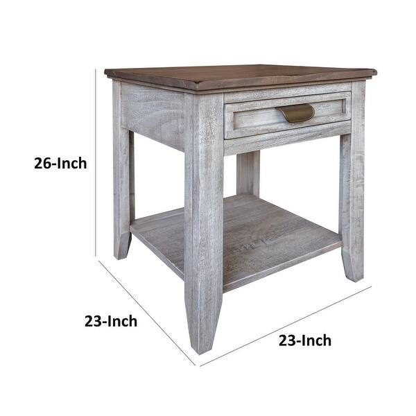 Kohl 26 Inch Side End Table, Single Drawer, Mango Wood, Brown and White ...