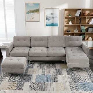 L-Shape Sectional Couch with Movable Ottoman and Pocket - Bed Bath ...