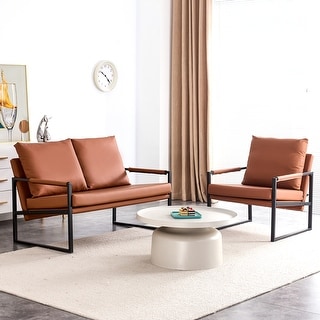 Living Room Sofa Set of 2, PU Leather Sofa Sets w/Loveseat & 2 Chairs ...