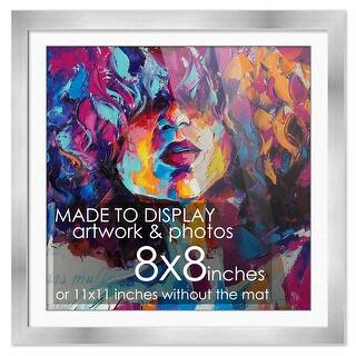 8x8 Silver Frame Matted for 8x8 Picture or 11x11 Art Poster Without ...