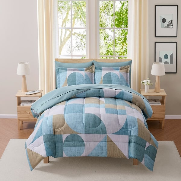 Sweet Home Collection 7 Piece Geo Aqua Bed In a Bag Set - Bed Bath ...