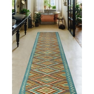 Hand-Woven Sangat Kilim Aidan Blue/Rust Runner - 2'10" x 15'6" - Bed ...