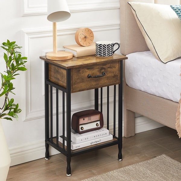 Javlergo Multi-Purpose Nightstand with Drawer Open Shelf Retro Handle ...