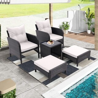 5 Piece PE Rattan Patio Furniture Set with Storage Coffee Table and ...