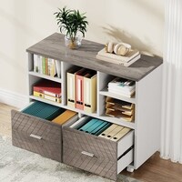 2-Drawer Wood File Cabinet with Open Shelves, Mobile Lateral Filing ...
